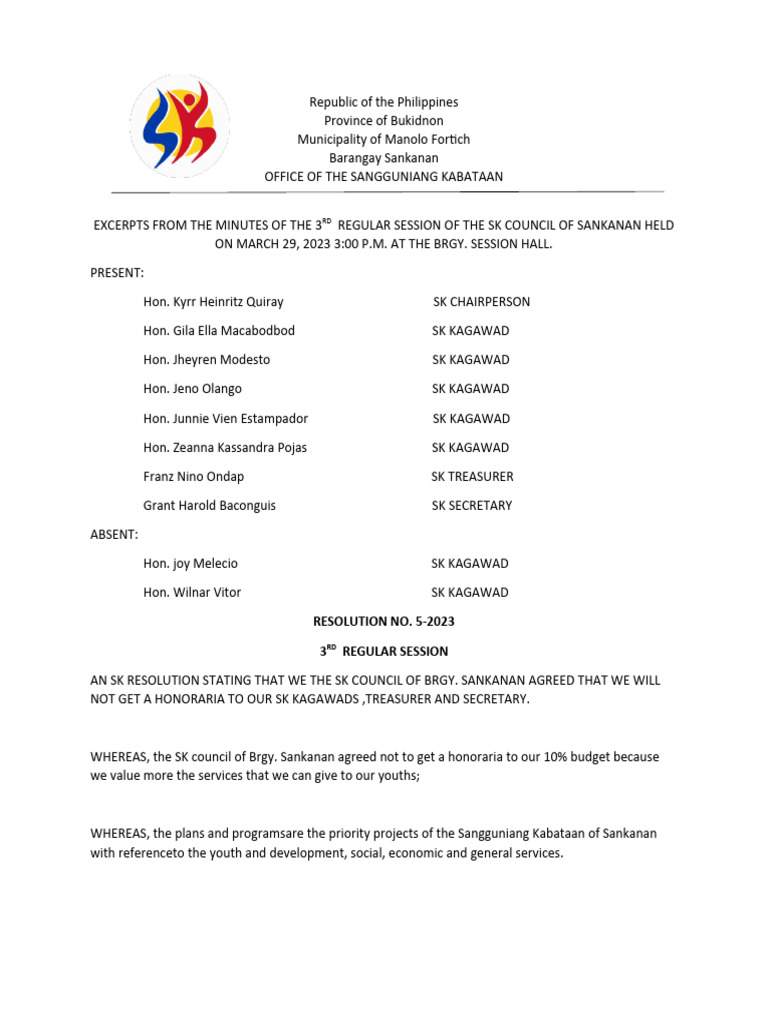 RESOLUTION N0!3!2023no Honoraria | PDF | Youth Organizations