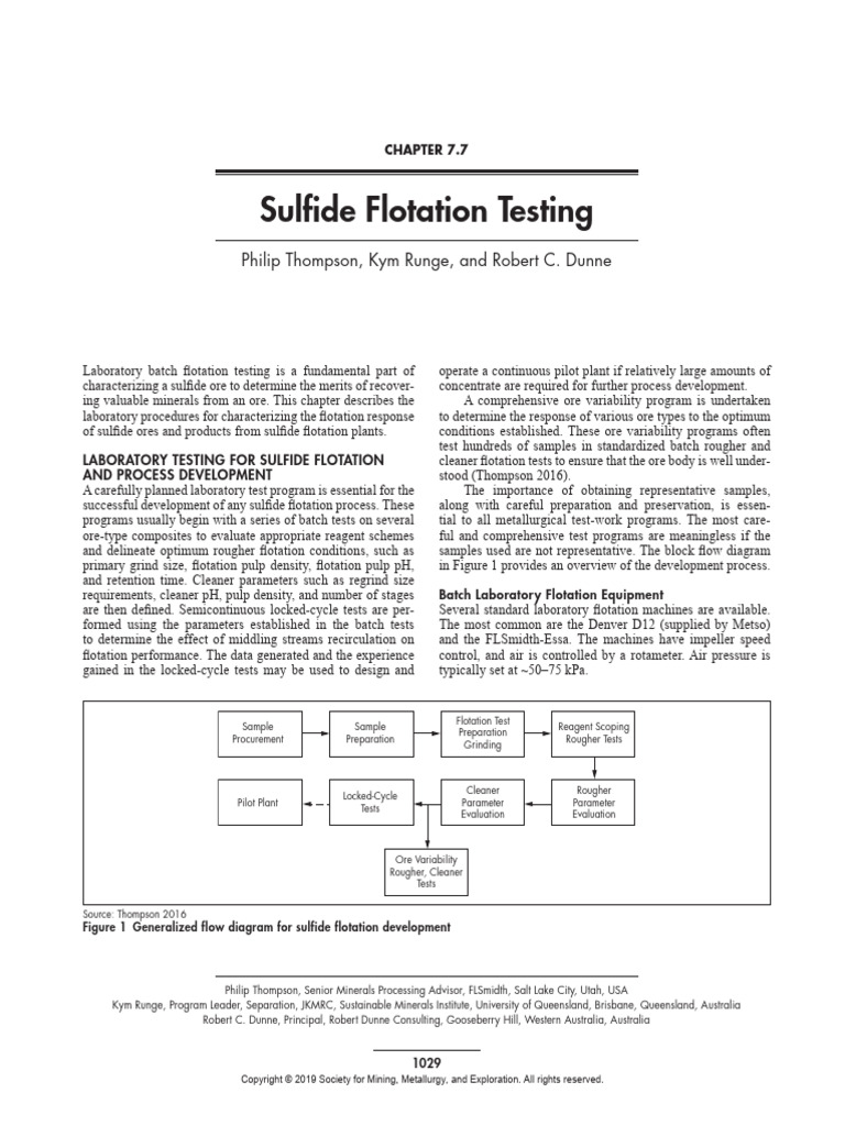 Sulfide Flotation Testing: Philip Thompson, Kym Runge, and Robert C ...