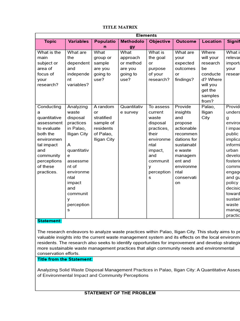 Sample Research On ANALYZING SOLID WASTE DISPOSAL PRACTICES | PDF ...