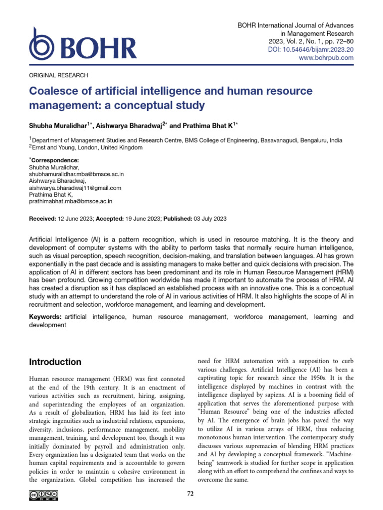 Coalesce of Artificial Intelligence and Human Resource Management: A ...