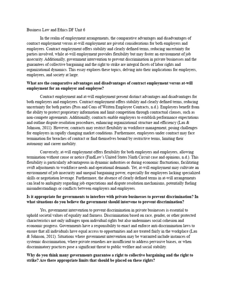 Business Law and Ethics DF Unit 6 | PDF | Employment | Strike Action