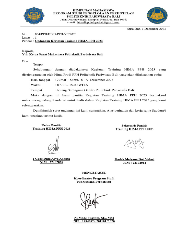 Undangan Training HIMA PPH 2023 | PDF