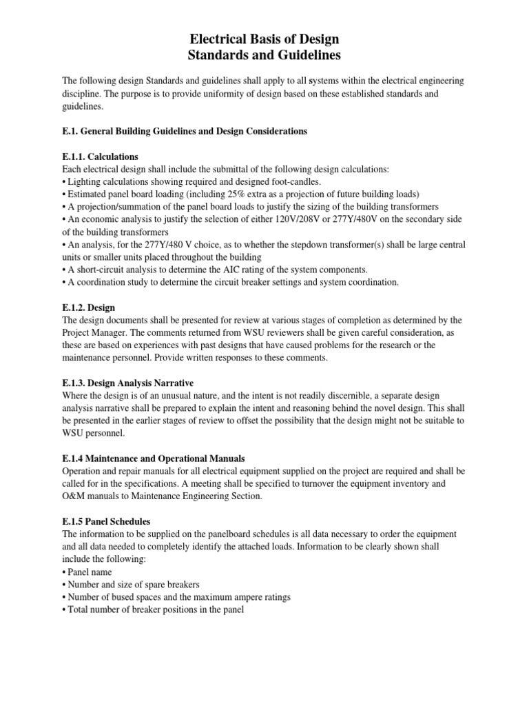 Electrical Basis of Design Standards Guidelines | PDF | Electrical ...
