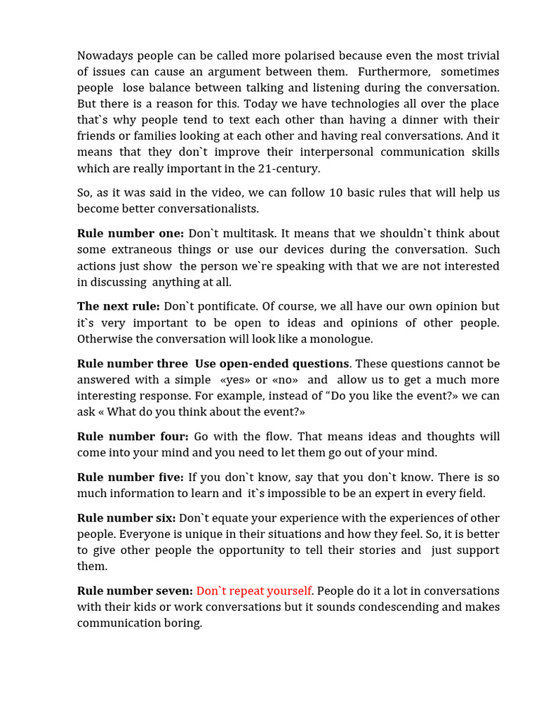 10 Rules for Better Conversations | PDF | Conversation | Communication
