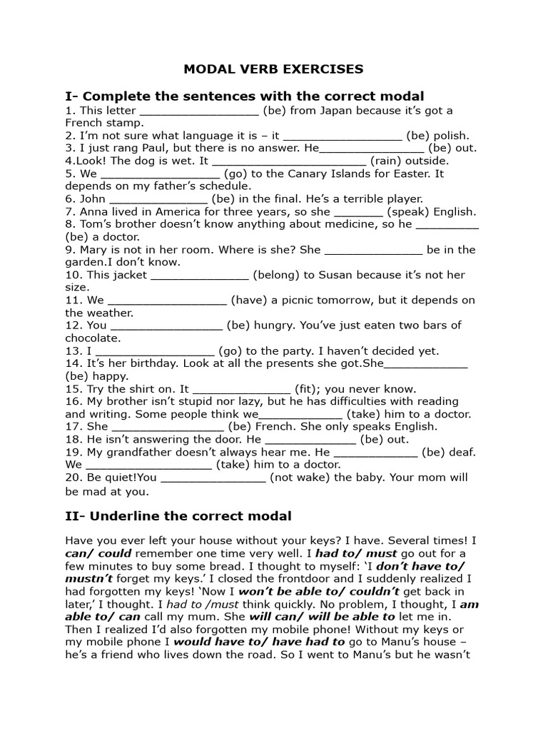 Modal Verbs Excercises - Docx 2 | PDF