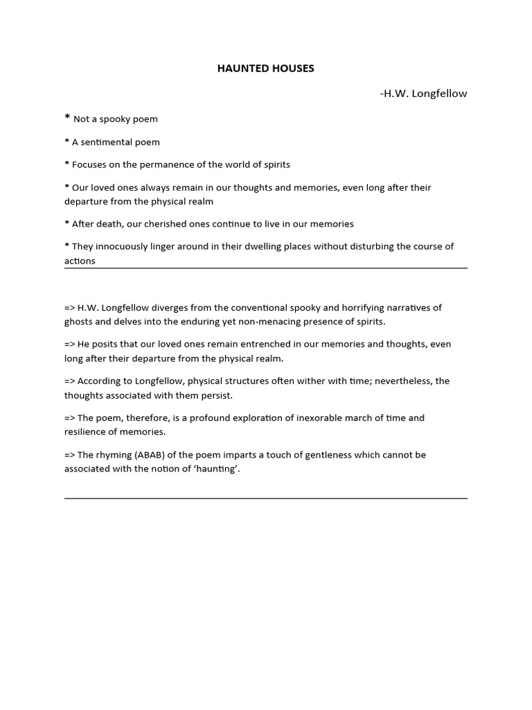Longfellow's "Haunted Houses" Analysis | PDF | Ghosts | Poetry