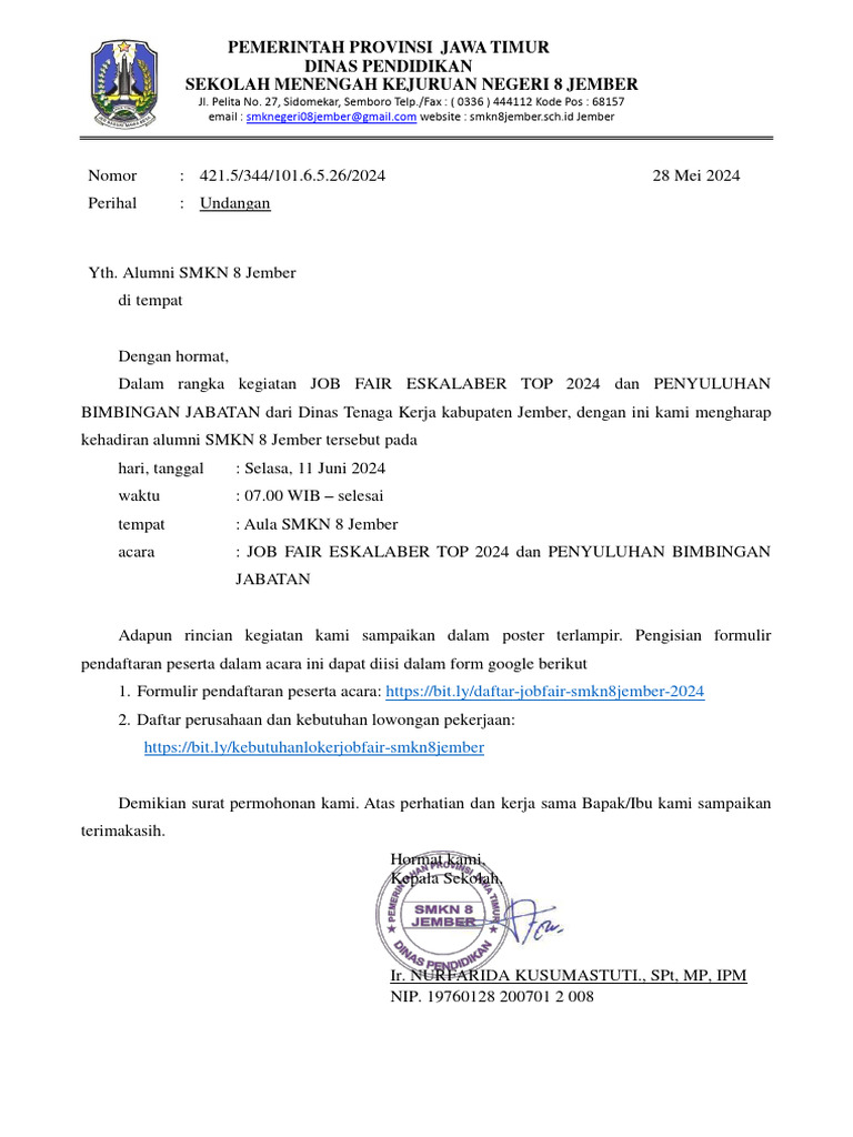 Undangan Job Fair SMKN 8 Jember 2024 | PDF | Bisnis