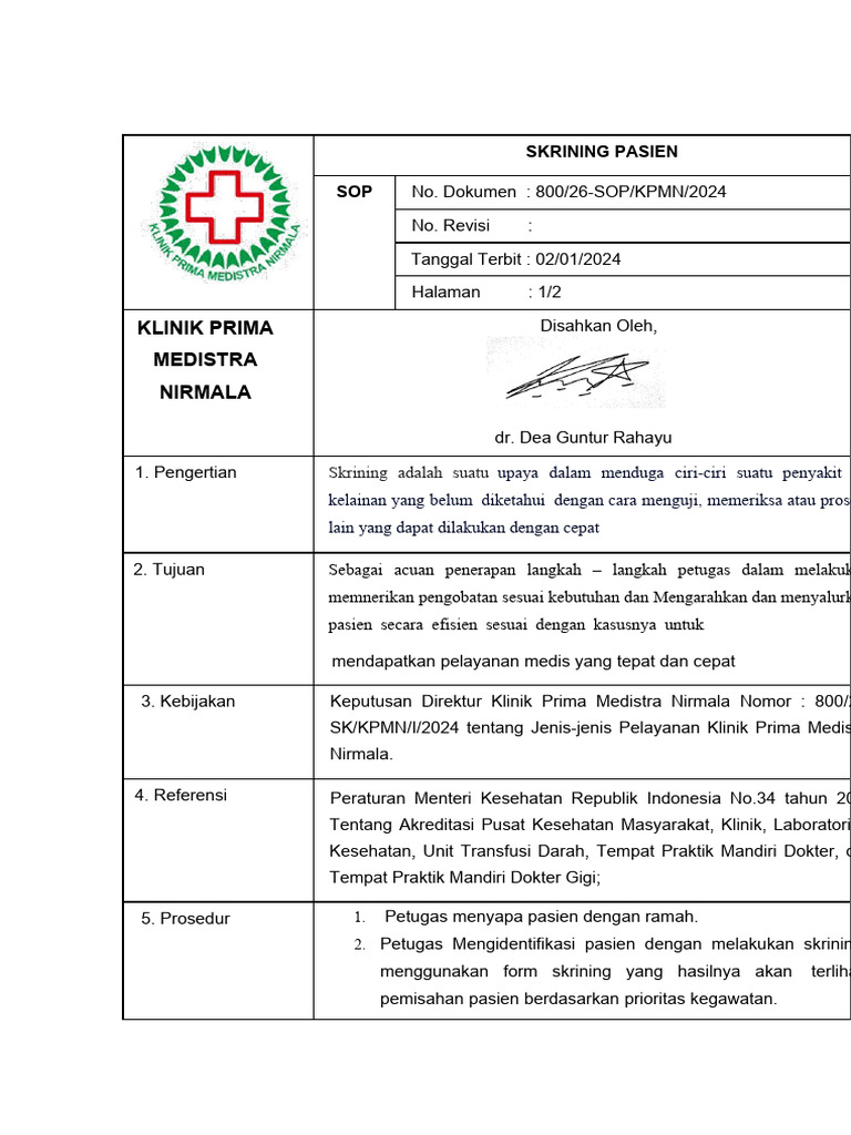Sop Skrining Pasien | PDF