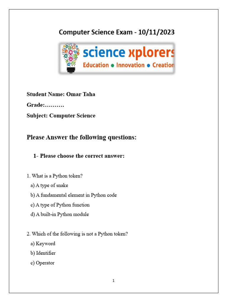 Exam CS | Download Free PDF | Reserved Word | Python (Programming Language)
