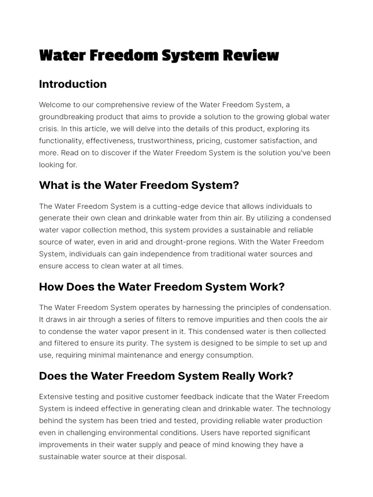 Water Freedom System: A Comprehensive Review | PDF | Water | Sustainability