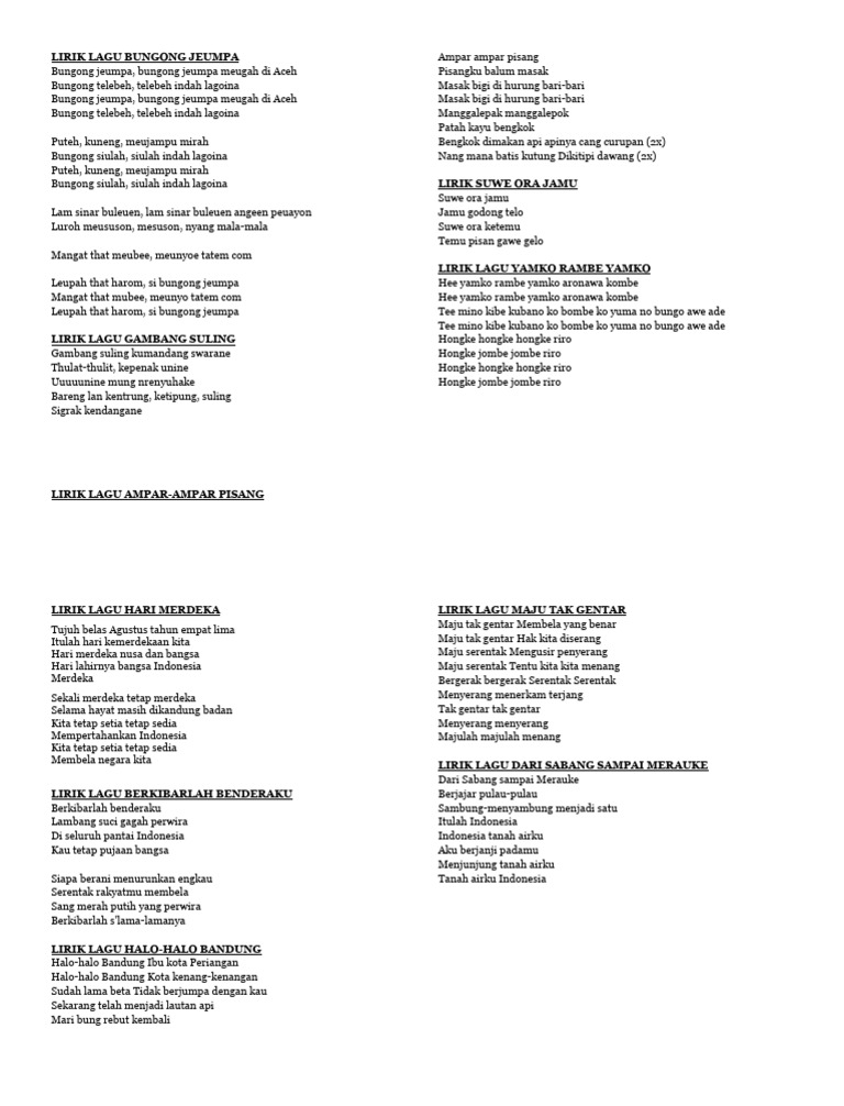 Lirik Lagu Bungong Jeumpa Aceh | PDF | Seni | Puisi