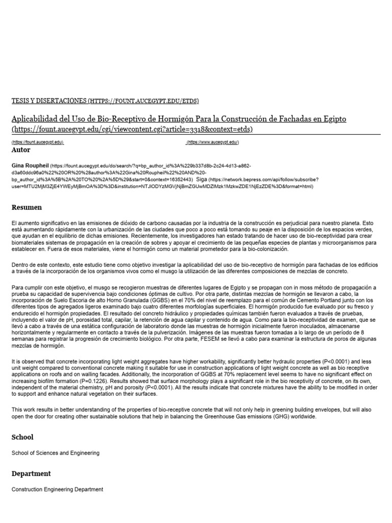 Bio-Receptivo de Hormigón en Fachadas | PDF | Hormigón | Materiales