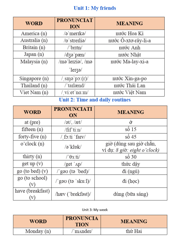 Tu Vung Tieng Anh 4 KNTT Ca Nam | PDF