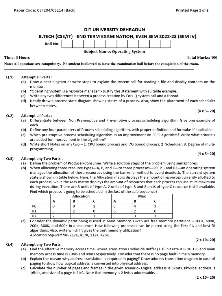 CSF204 CS214 OS Garima End Garima Verma M | PDF | Scheduling (Computing) | Computer Architecture