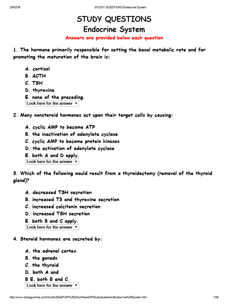 170Q of Endocrine System | PDF | Endocrine System | Adrenal Gland