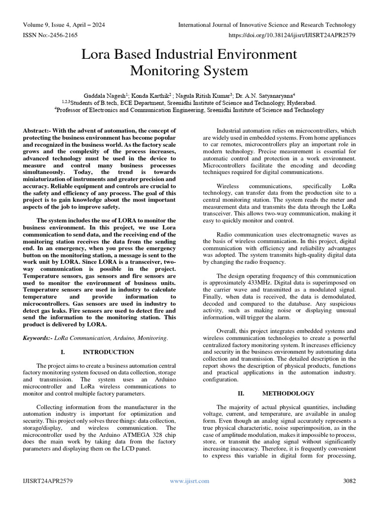 Lora Based Industrial Environment Monitoring System | Download Free PDF | Analog To Digital ...