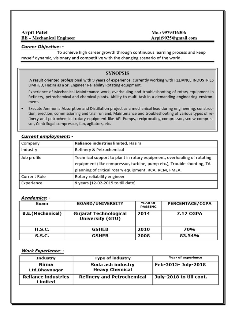 CV - Arpit Rotary Engineer | PDF | Reliability Engineering | Mechanical ... CV - Arpit Rotary Engineer | PDF | Reliability Engineering | Mechanical ...