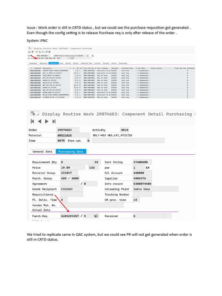 Issue in Preq in WO | PDF
