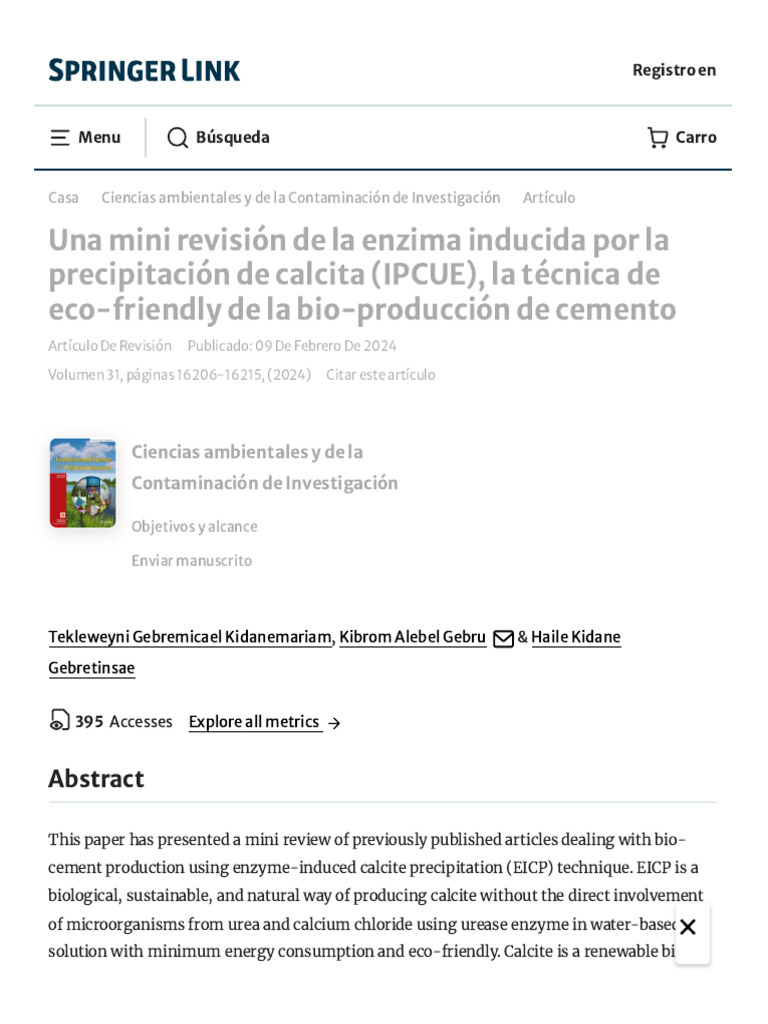 A Mini Review of Enzyme-Induced Calcite Precipitation (EICP) Technique for Eco-friendly Bio ...