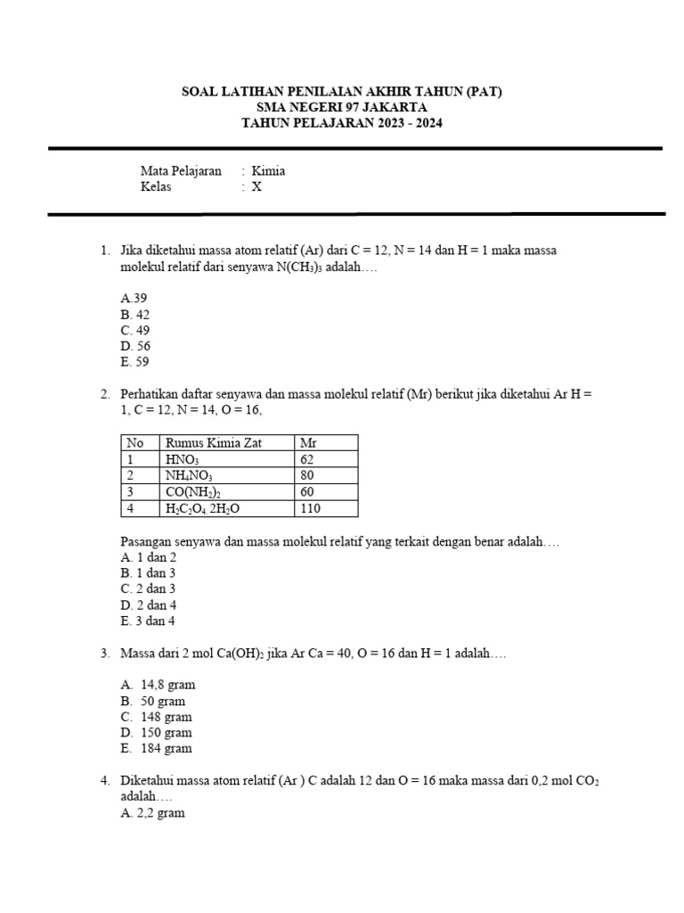 Soal Latihan Pat 2024 | PDF