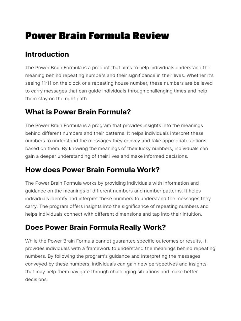 Power Brain Formula Review | PDF | Information | Brain