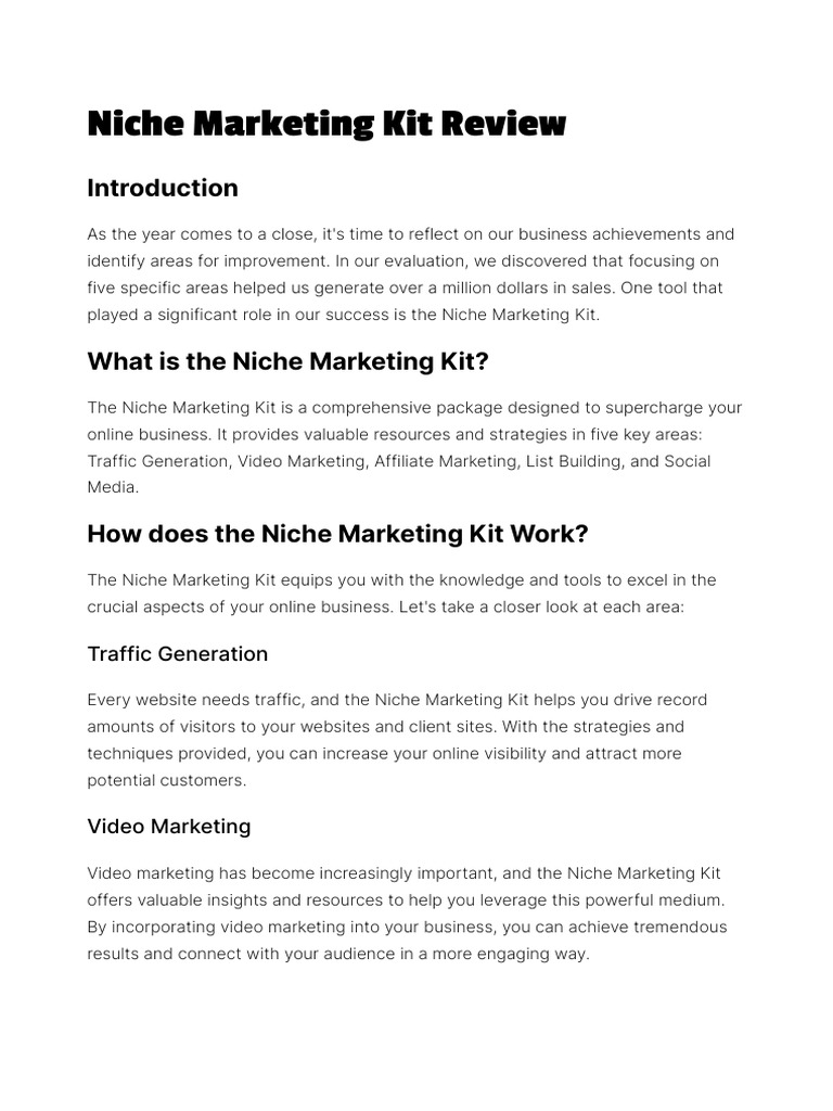 Niche Marketing Kit Review | PDF | Marketing | Affiliate Marketing