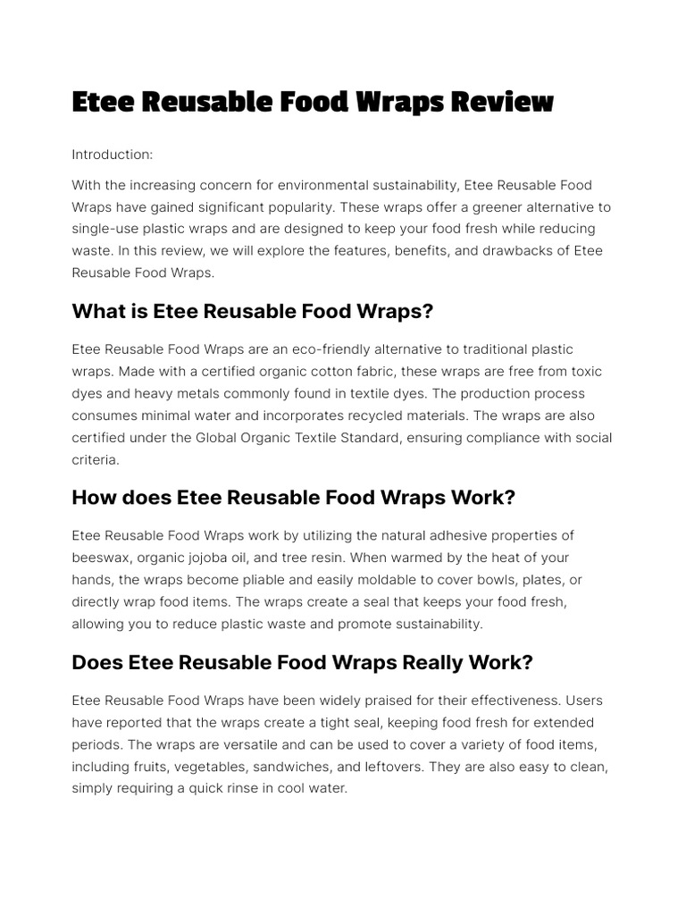 Etee Reusable Food Wraps Review | PDF | Textiles | Reuse