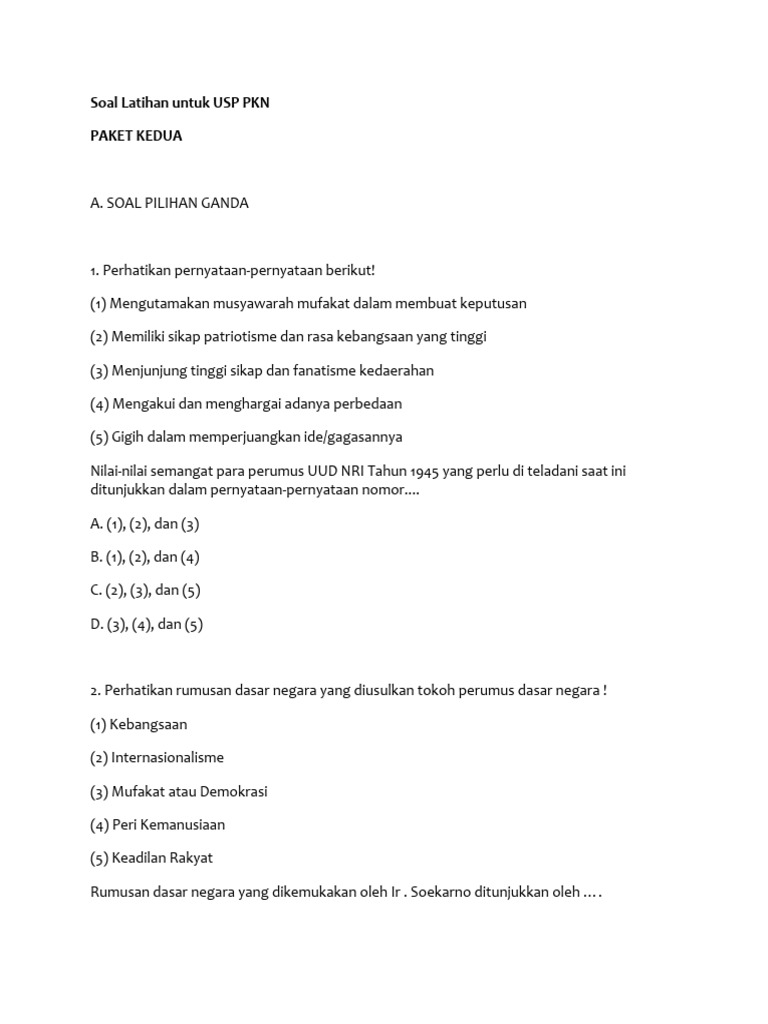 Soal Latihan Untuk USP PKN - Paket Kedua - Kunci Jawaban | PDF | Ilmu Sosial | Perjalanan