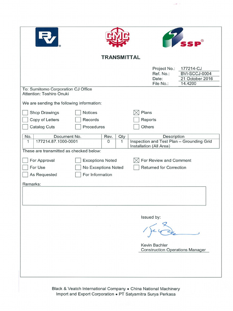 BVI-SCCJ-0004 - ITP Grounding Grid Installation R.0 | PDF | Electrical ...