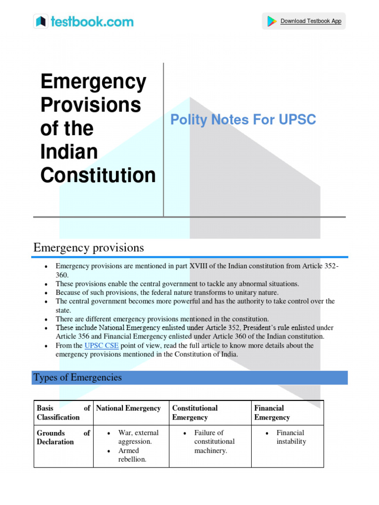 Emergency Provisions In India Pdf State Of Emergency Political Law