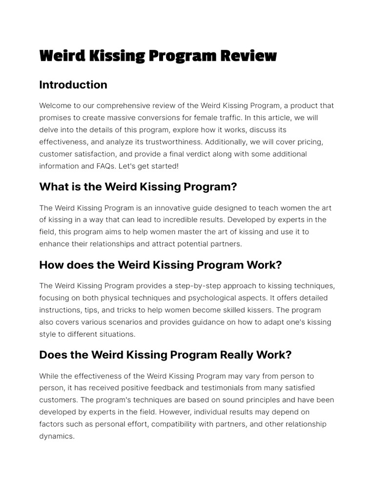 Weird Kissing Program Review | PDF | Psychology | Customer Satisfaction