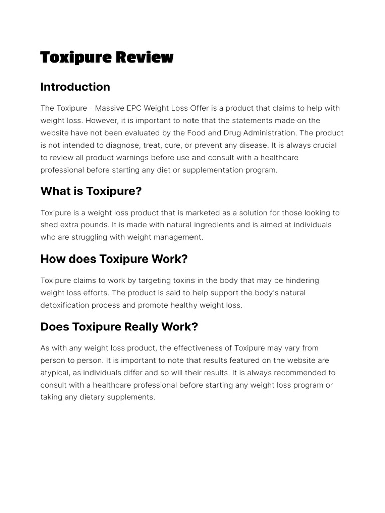 Toxipure Review | PDF | Dietary Supplements | Weight Loss
