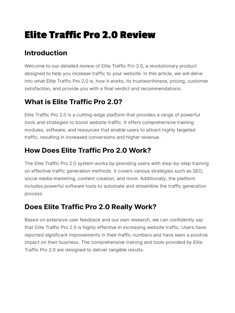 Elite Traffic Pro 2.0 Review | PDF | Pricing | Search Engine Optimization