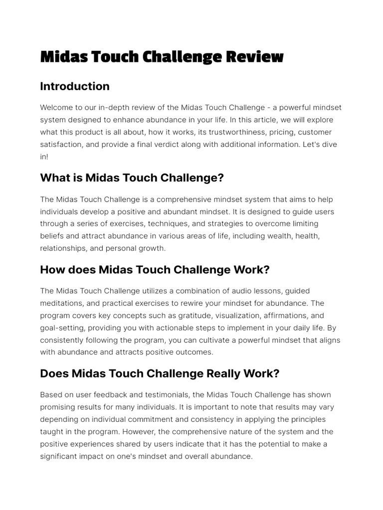 Midas Touch Challenge Review | PDF | Mindset | Usability