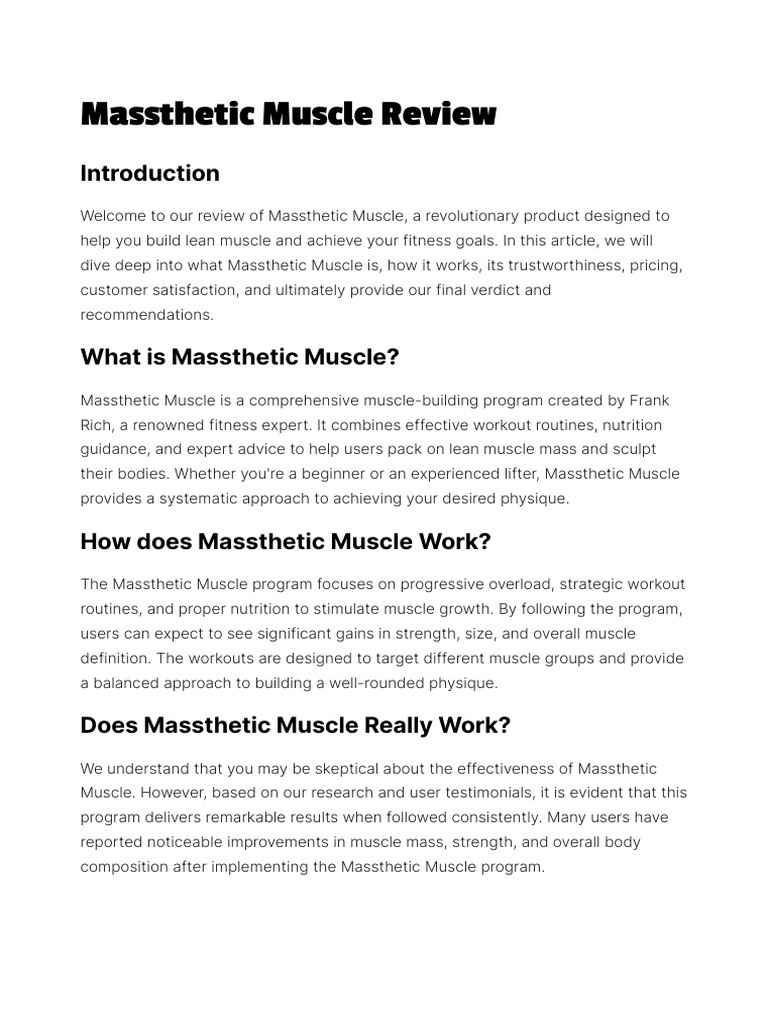 Massthetic Muscle Review | Download Free PDF | Physical Fitness ...