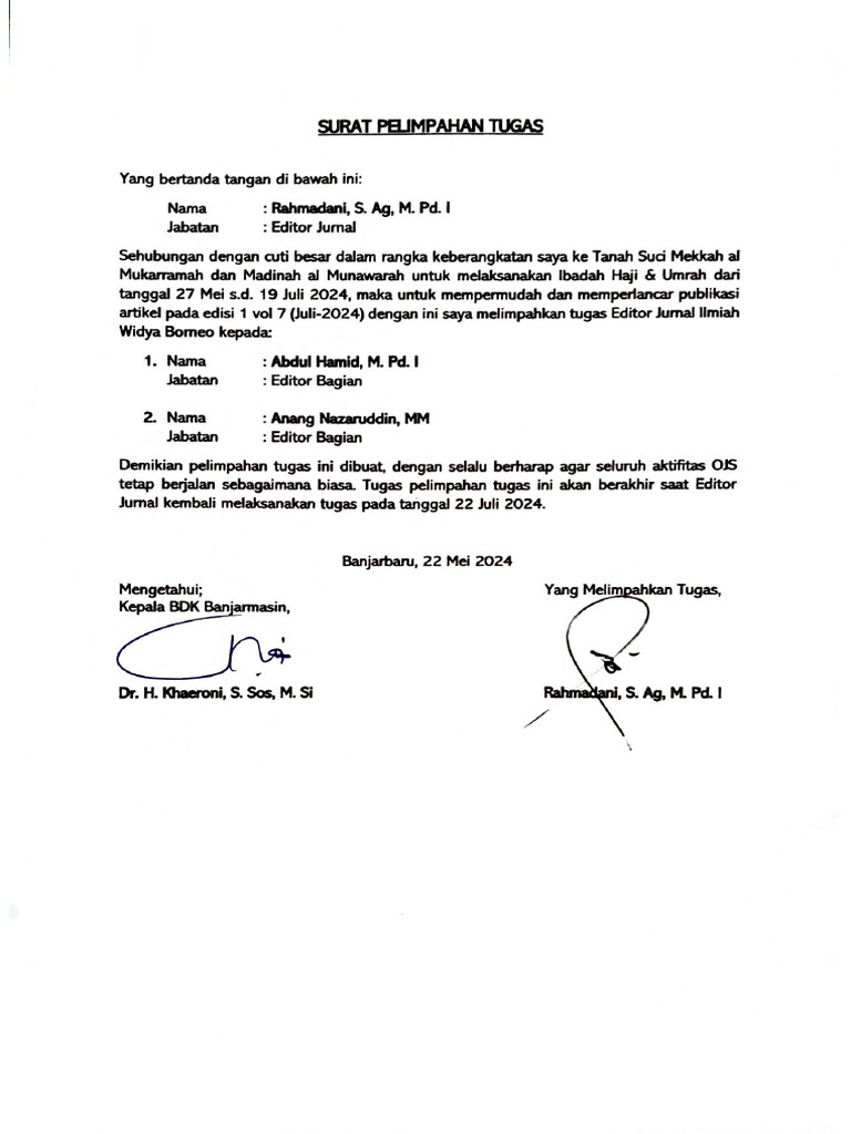 Surat Pelimpahan Tugas | PDF
