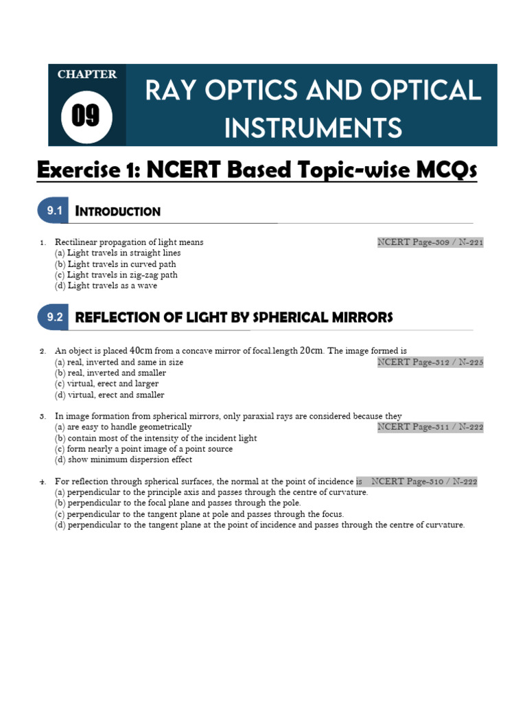Ray Optics | PDF | Refraction | Refractive Index
