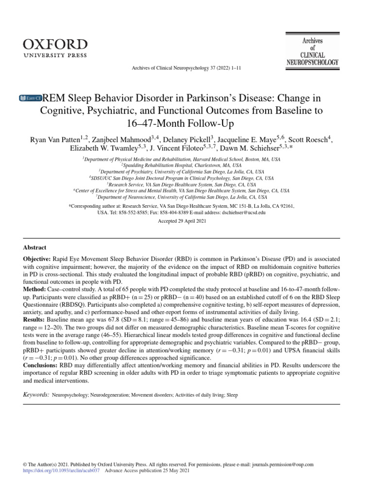 REM Sleep Behavior Disorder | PDF | Dementia | Parkinson's Disease