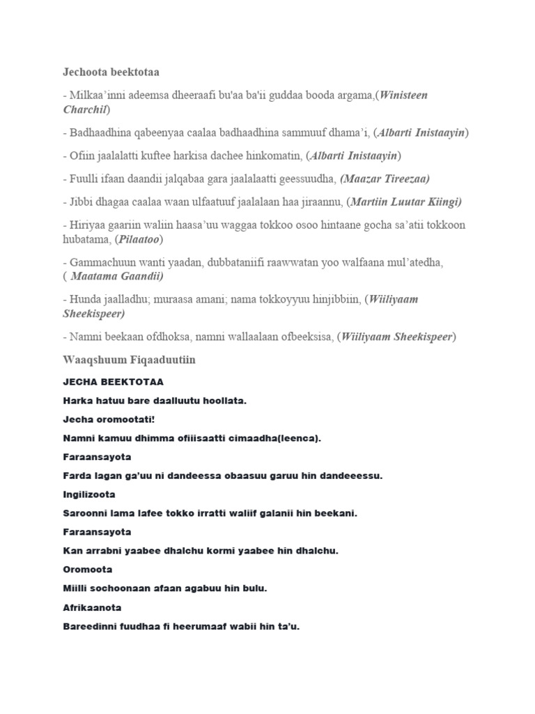 Jechoota Beektotaa | PDF