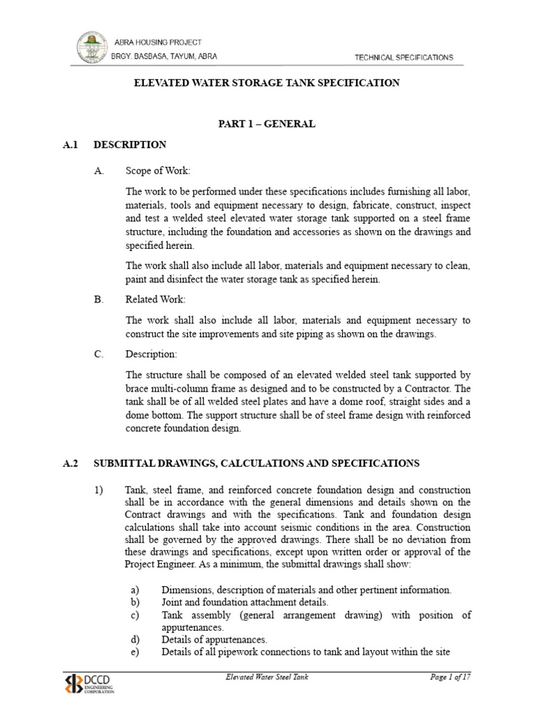 For Struc - Elevated Water Storage Tank Specification - 02 February ...