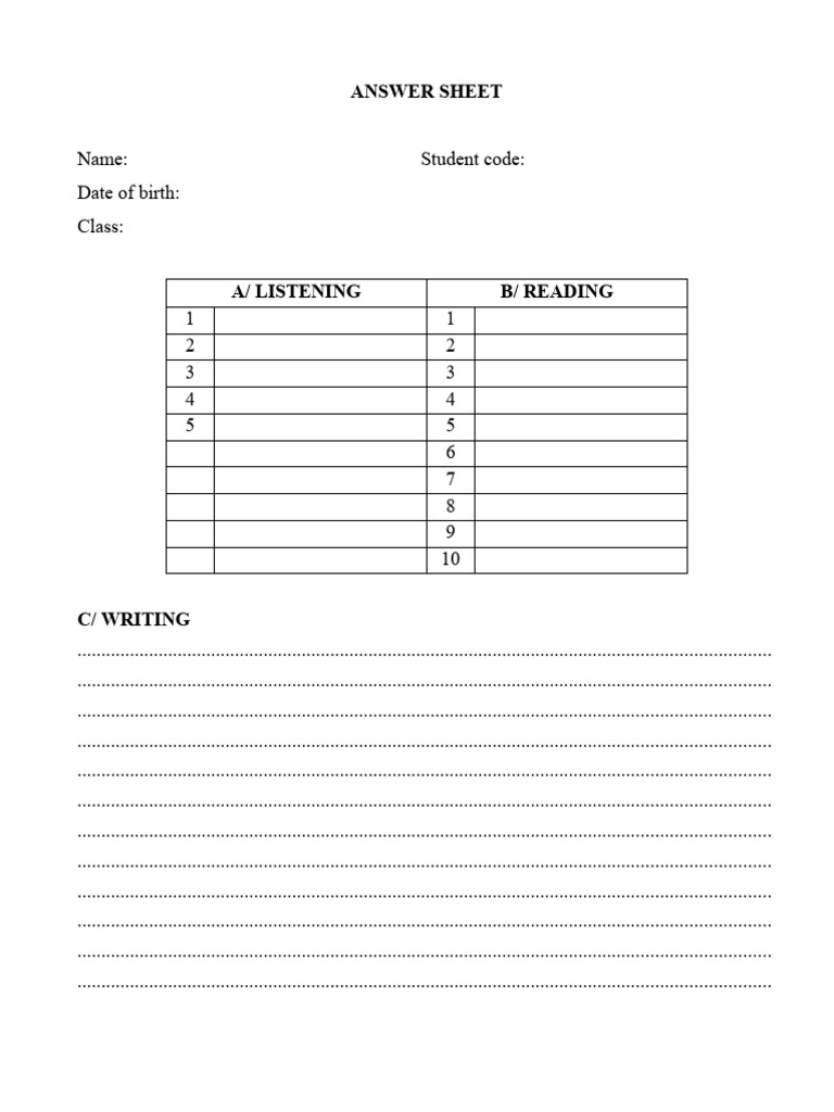 Answer Sheet - En56 | PDF