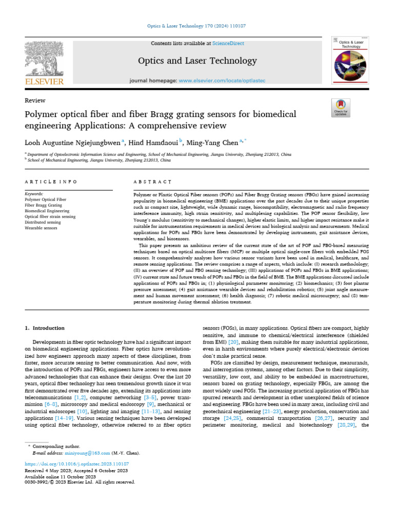 Olymer Optical Fiber and Fiber Bragg Grating Sensors For Biomedical Engineering Application ...