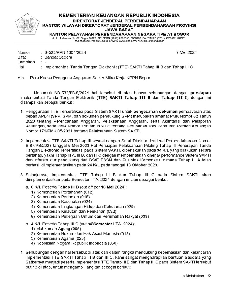 S-523_Implementasi TTE SAKTI Tahap III B dan Tahap III C | PDF