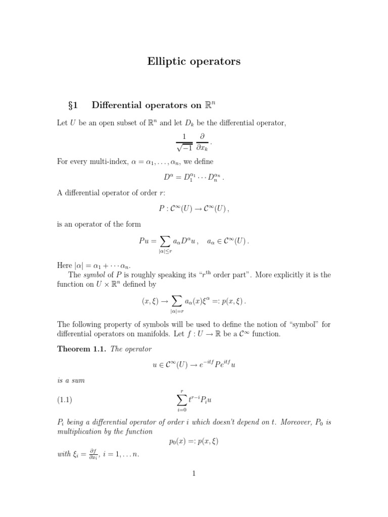 elliptic operator | PDF | Function (Mathematics) | Matrix (Mathematics)