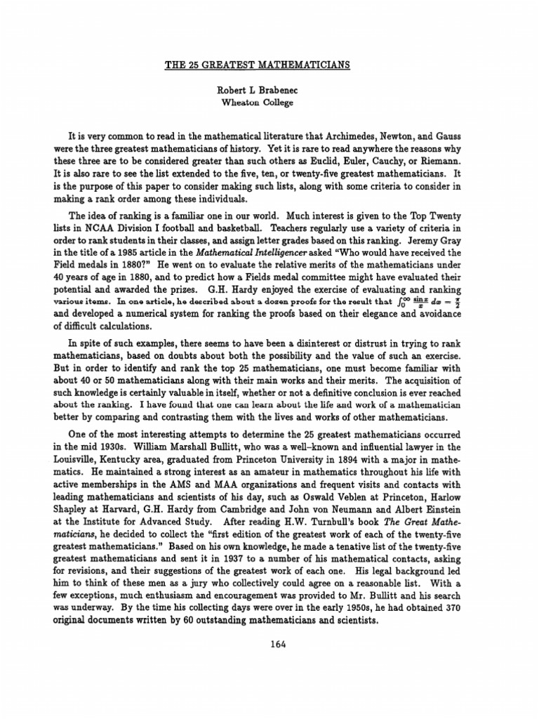 The 25 Greatest Mathematicians | PDF
