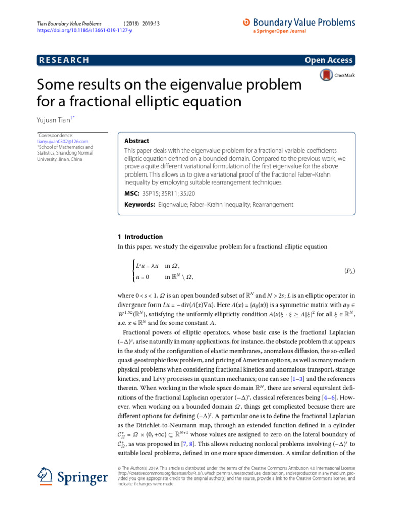 Eigenvalue Problem For A Class of Fractional Elliptic Operators | PDF | Eigenvalues And ...