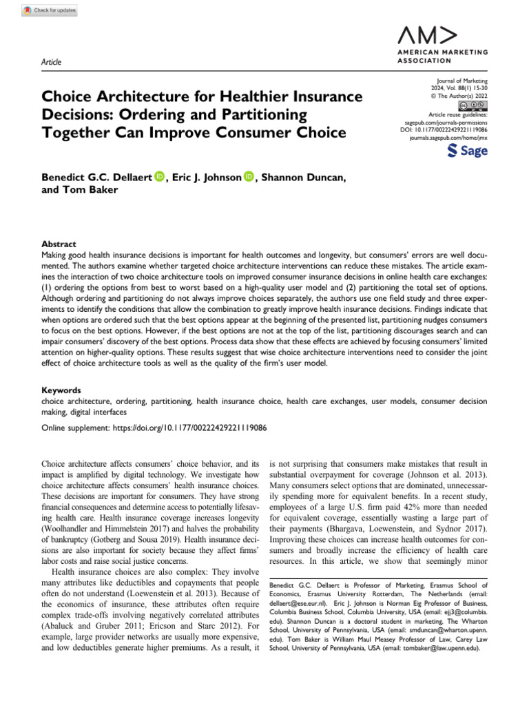 Dellaert Et Al 2022 Choice Architecture For Healthier Insurance ... Dellaert Et Al 2022 Choice Architecture For Healthier Insurance ...
