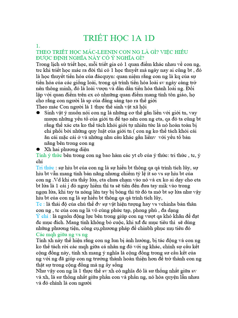 TRIẾT HỌC 1A 1D | PDF