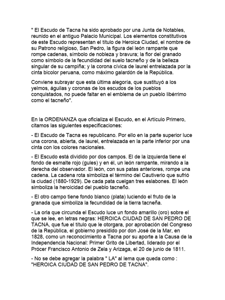 El Escudo de Tacna Simboliza | PDF | Heráldica