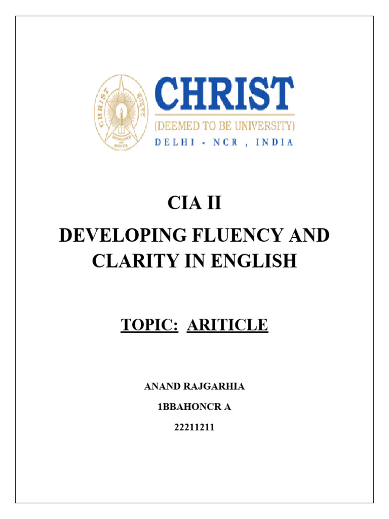 Cia Ii Developing Fluency and Clarity in English: Topic: Ariticle | PDF